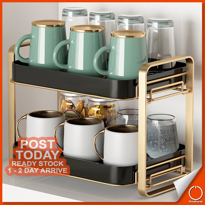 𝐃𝐄𝐓𝐀𝐂𝐇𝐀𝐁𝐋𝐄 2 Layers Mug Holder Glass Cup Storage Rack Coffee Tea Tray ...