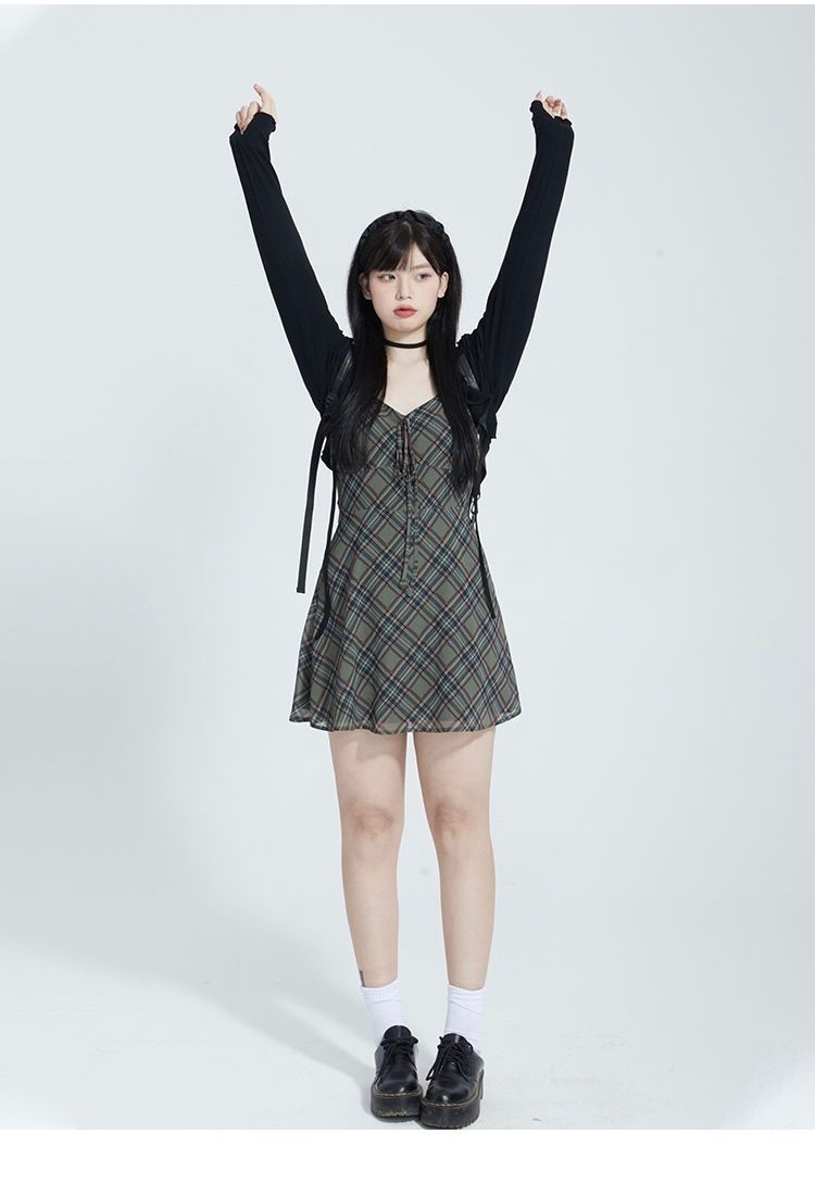 40-100kg M-5xl大码女装2022秋季收腰显瘦连衣裙女胖mm长袖上衣抽绳格纹吊带裙女FAT overszie fat dress | Shopee Malaysia