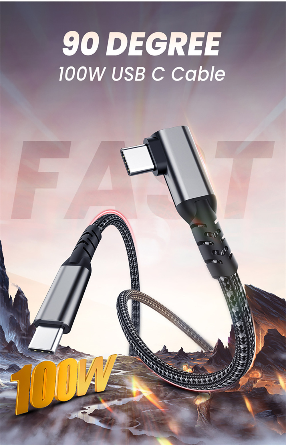 FSU 1m 2m 3m 5m USB C 3.2 Gen Type C 5A 100W PD Fast Charging Cable ...