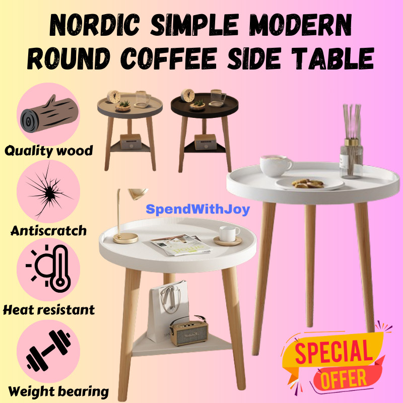 【SpendWithJoy】Small Coffee Table Mini Round Table Sofa Side Table Meja ...