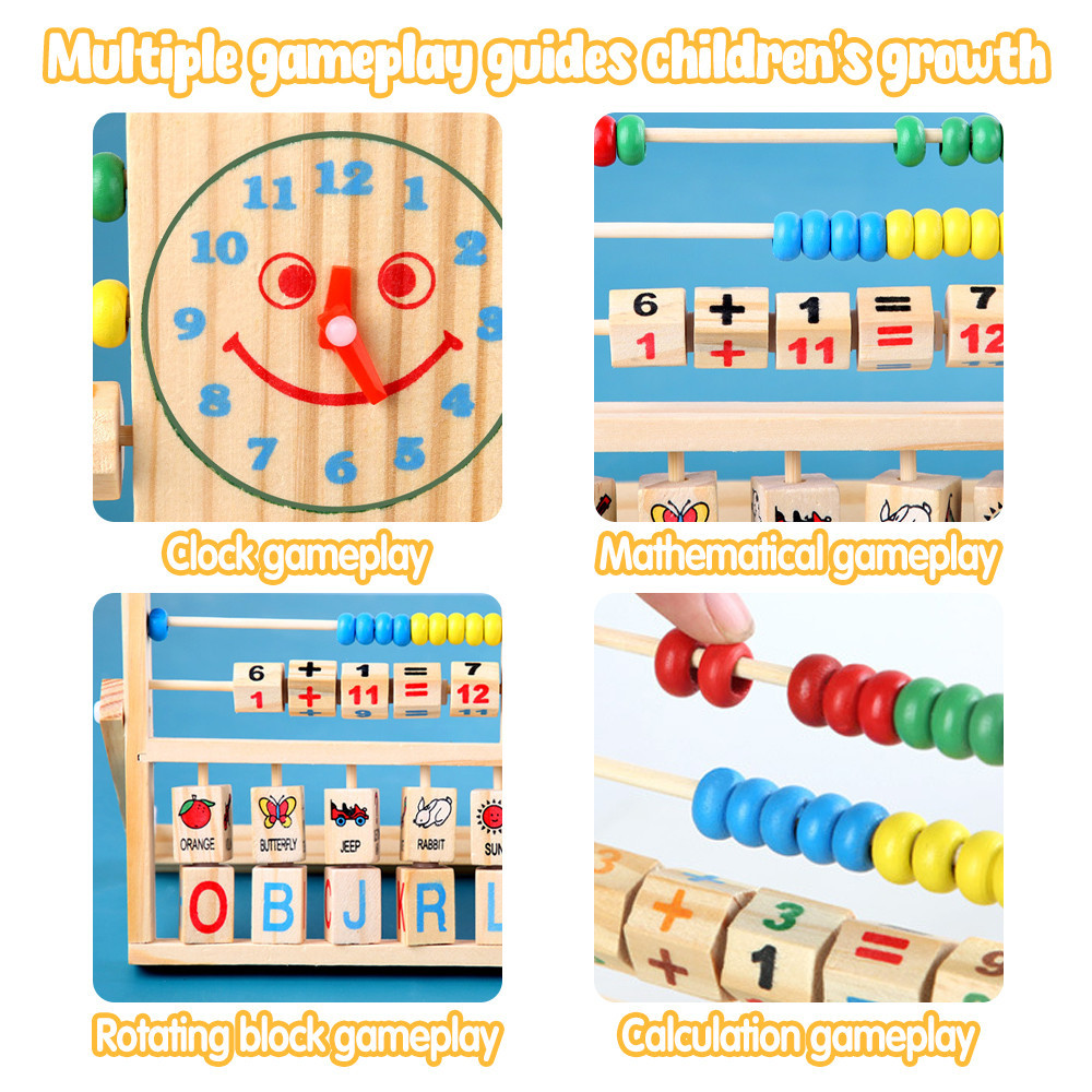 BEVAVAR Multi Purpose Abacus Kids Row Wooden Beads Abacus with Number and Alphabet Wooden Frame ...