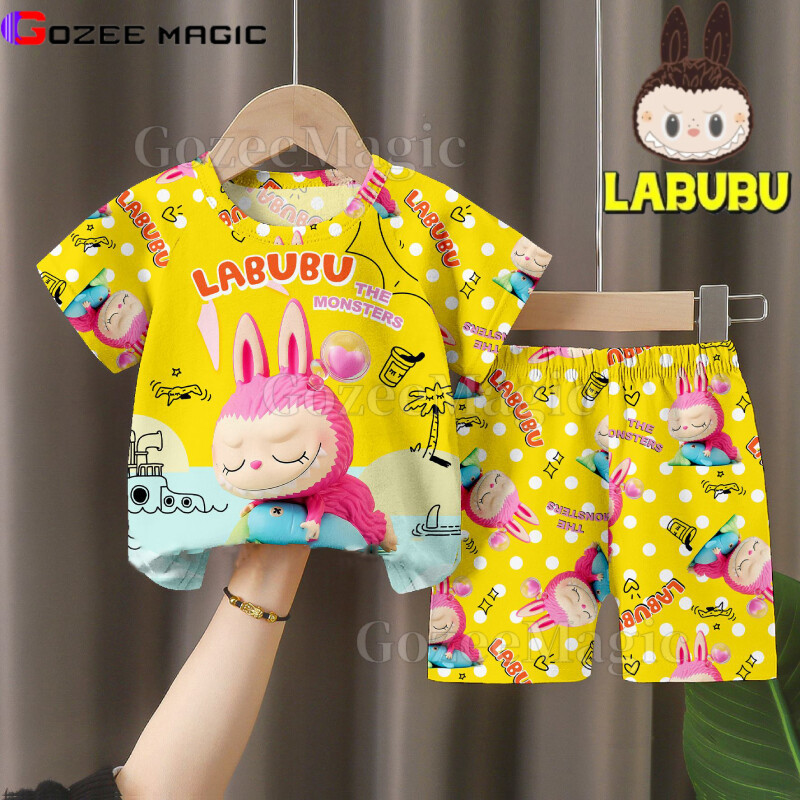 New Labubu Cartoon Pajamas Set Cute Printing Refreshing Summer Boy and ...
