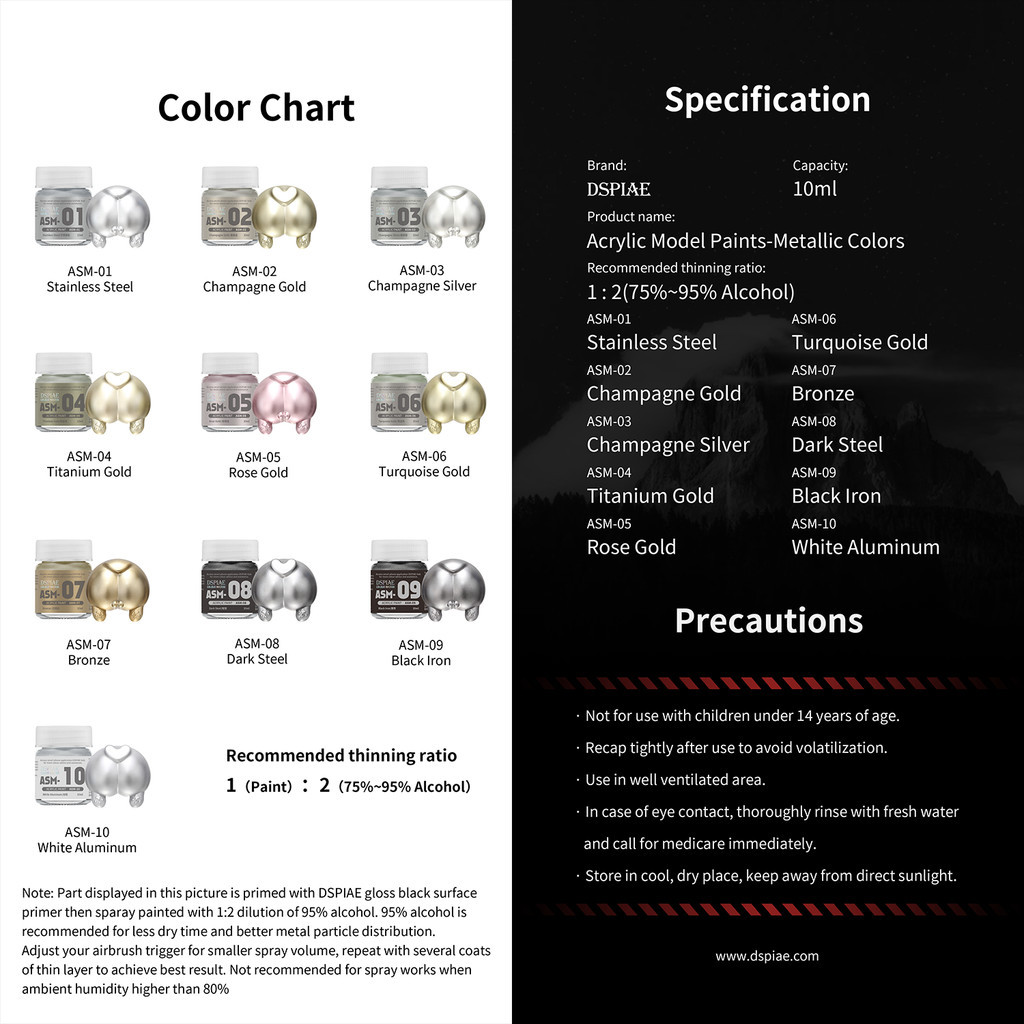 Dspiae Acrylic Paint Metallic Color Series ASM-01 - ASM-10 Water-Based ...