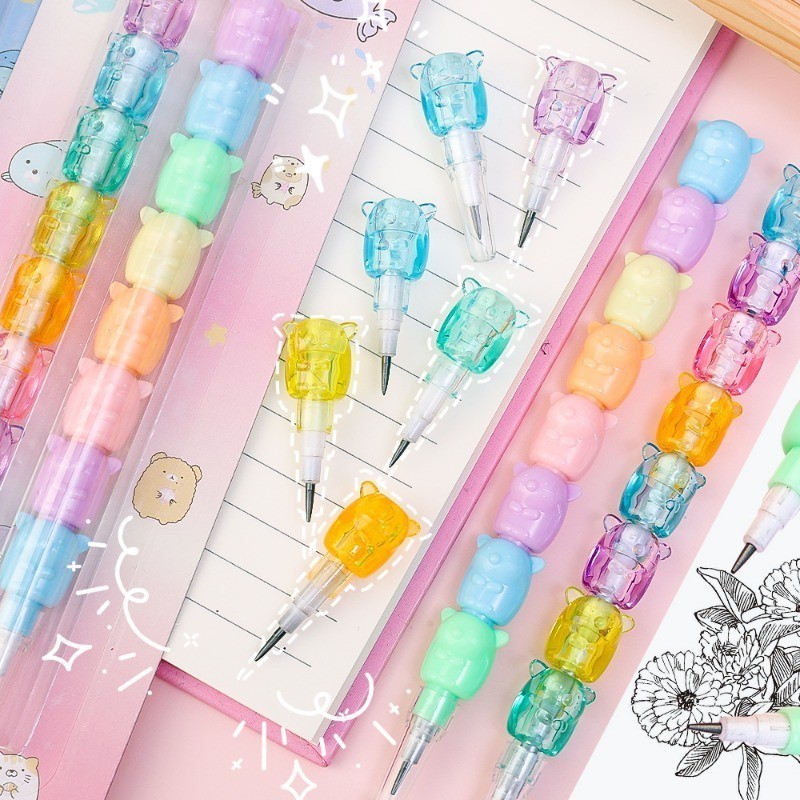 2/4Pcs Colorful Stackable Block Pencils - Cute Cartoon Bear Plastic ...