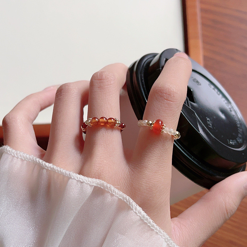 Yellow Tower Crystal Garnet Freshwater Pearl Ring Female Niche Light ...