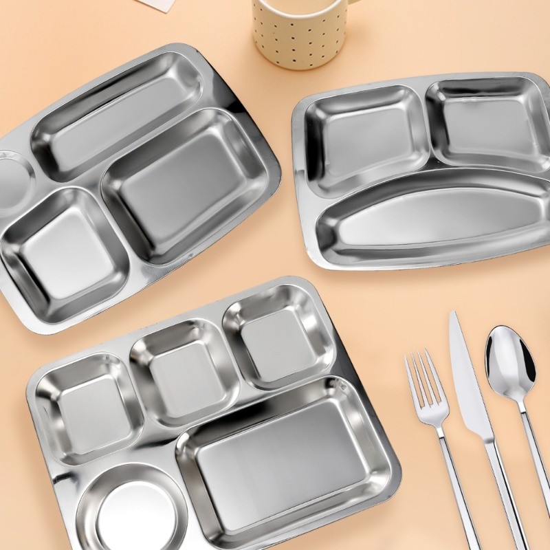 3 Styles Silver Practical Multi-grid Dinner Tray Stainless Steel ...