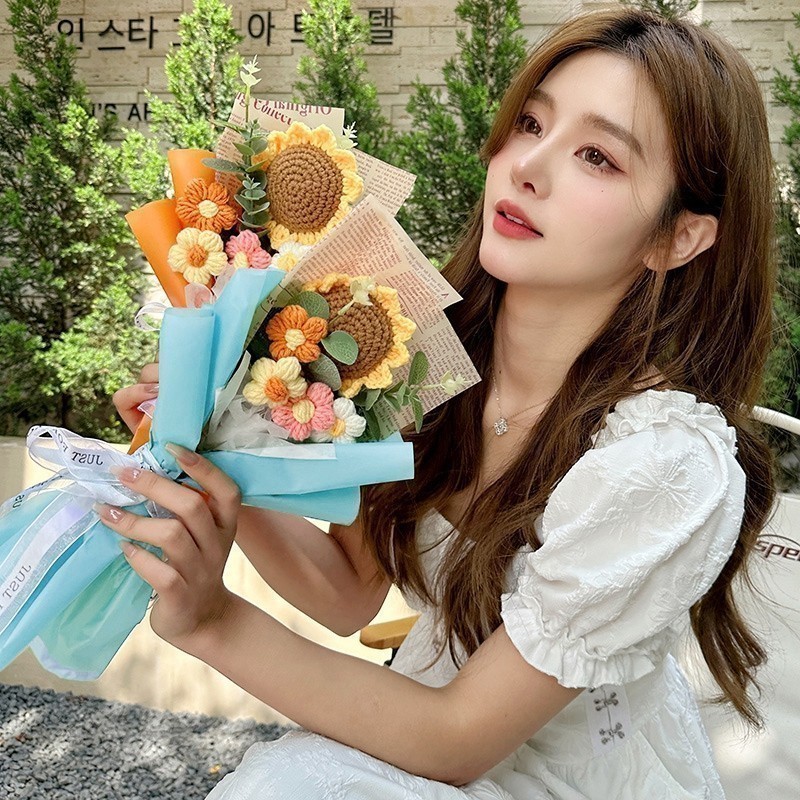 Ins Sunflower Bouquet Colorful Hand Woves Knitted Flower Mother's ...