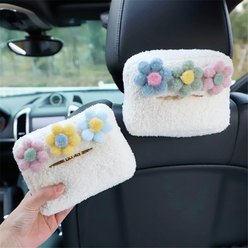Cute Cartoon Plush Color Flowers Headrest Tissue Box Paper Tower Holder ...