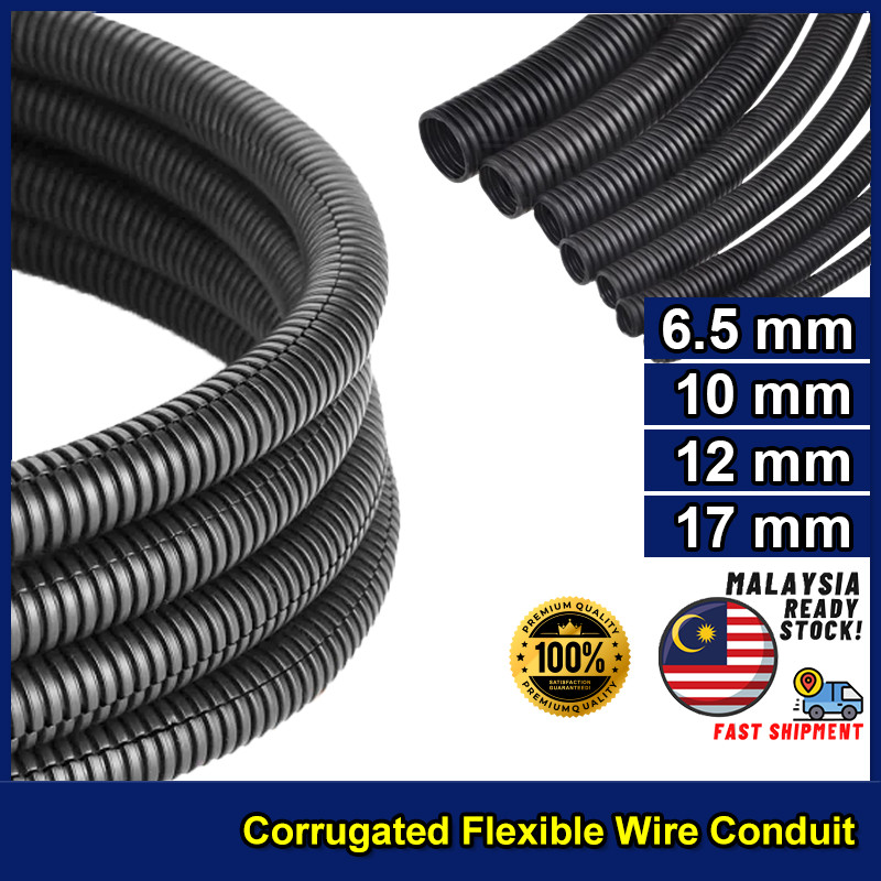 [1 Meter] Corrugated Flexible Wire Conduit 6.5mm | 10mm | 12mm | 17mm ...