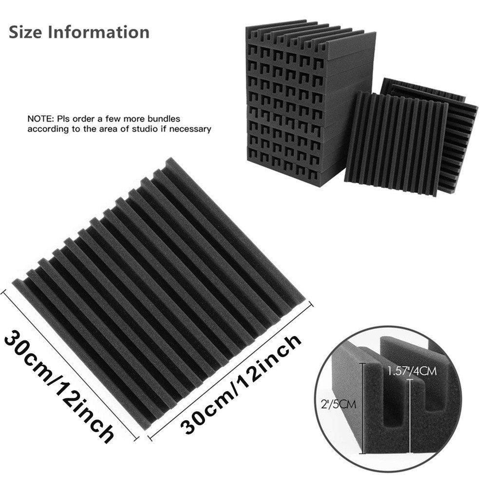 12Pcs 30x30x5cm Acoustic Foam Panel Studio Sound Absorbing Diffuser ...
