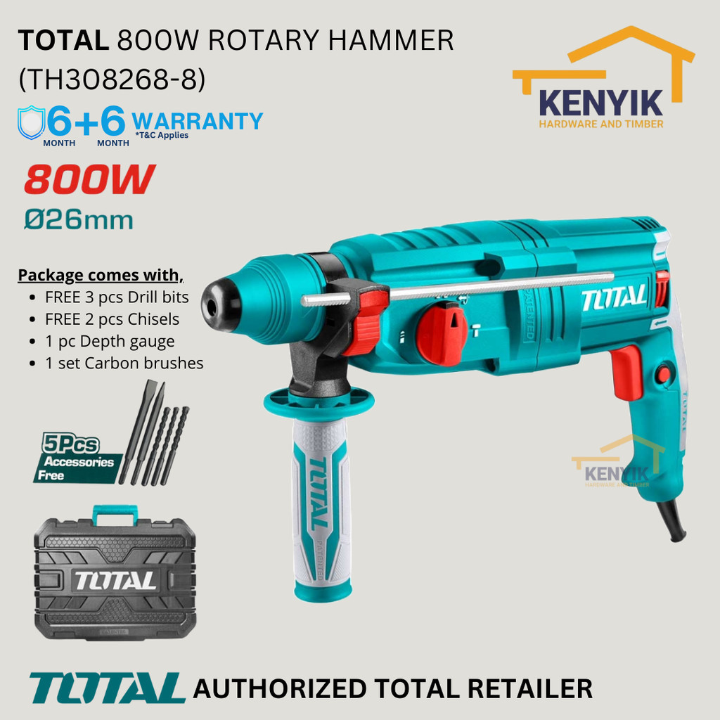 TOTAL 950W 4 IN 1 Rotary Hammer Drill TH309288 TH308268 | Chisel ...