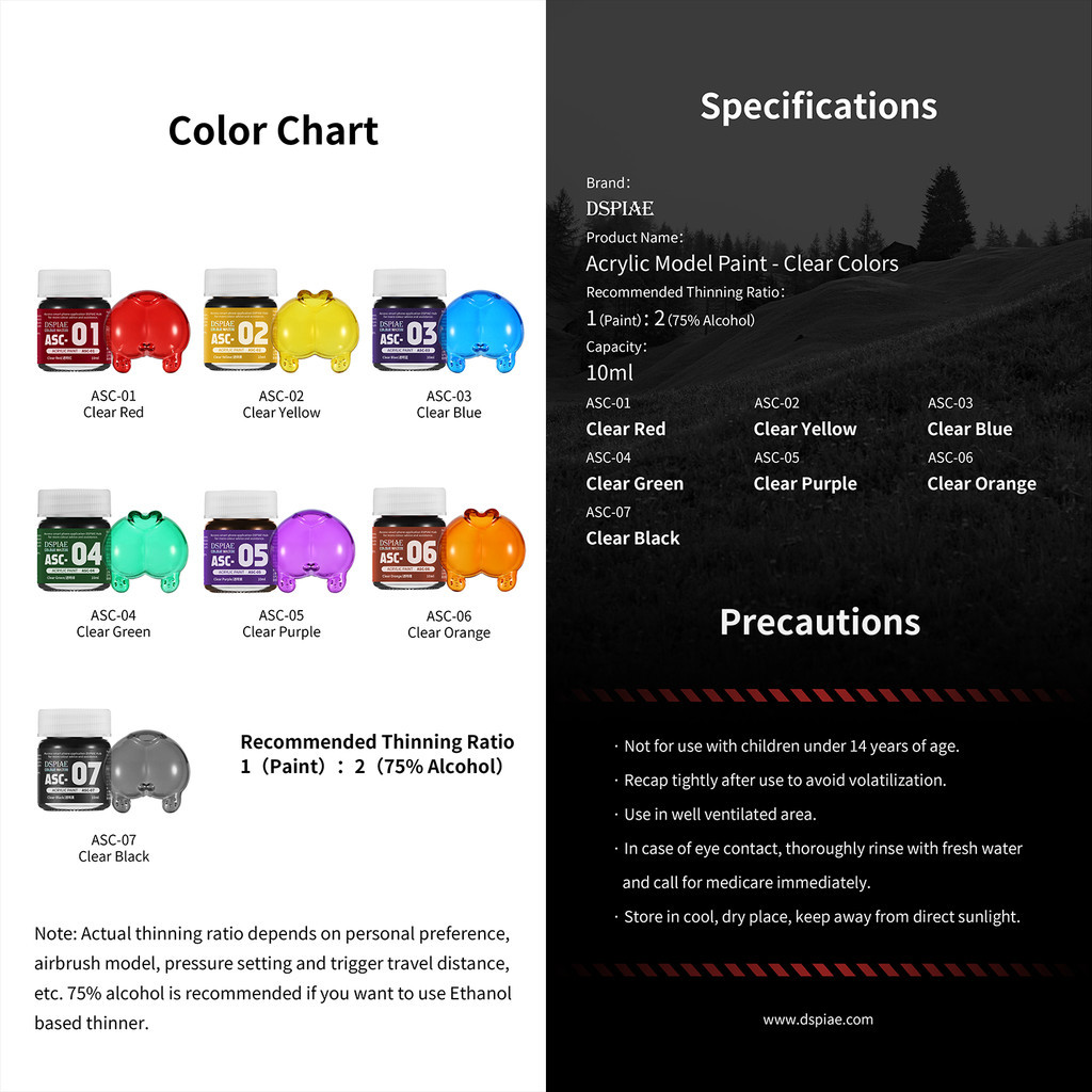 Dspiae Acrylic Paint Clear Color Series ASC-01 - ASC-07 Water-based ...