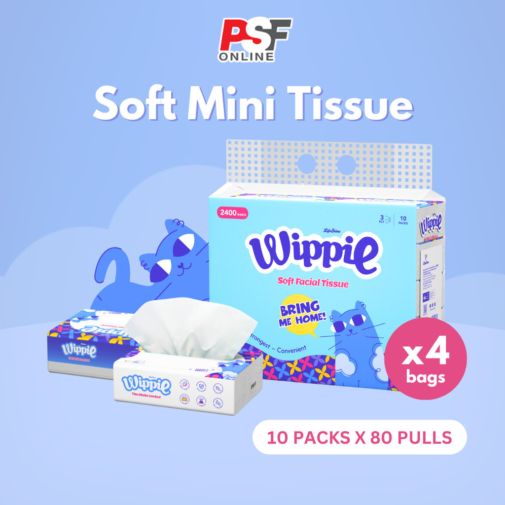 [4 Bags] Wippie Soft & Gentle Mini Facial Tissues / Tisu Muka (3ply, 80 ...
