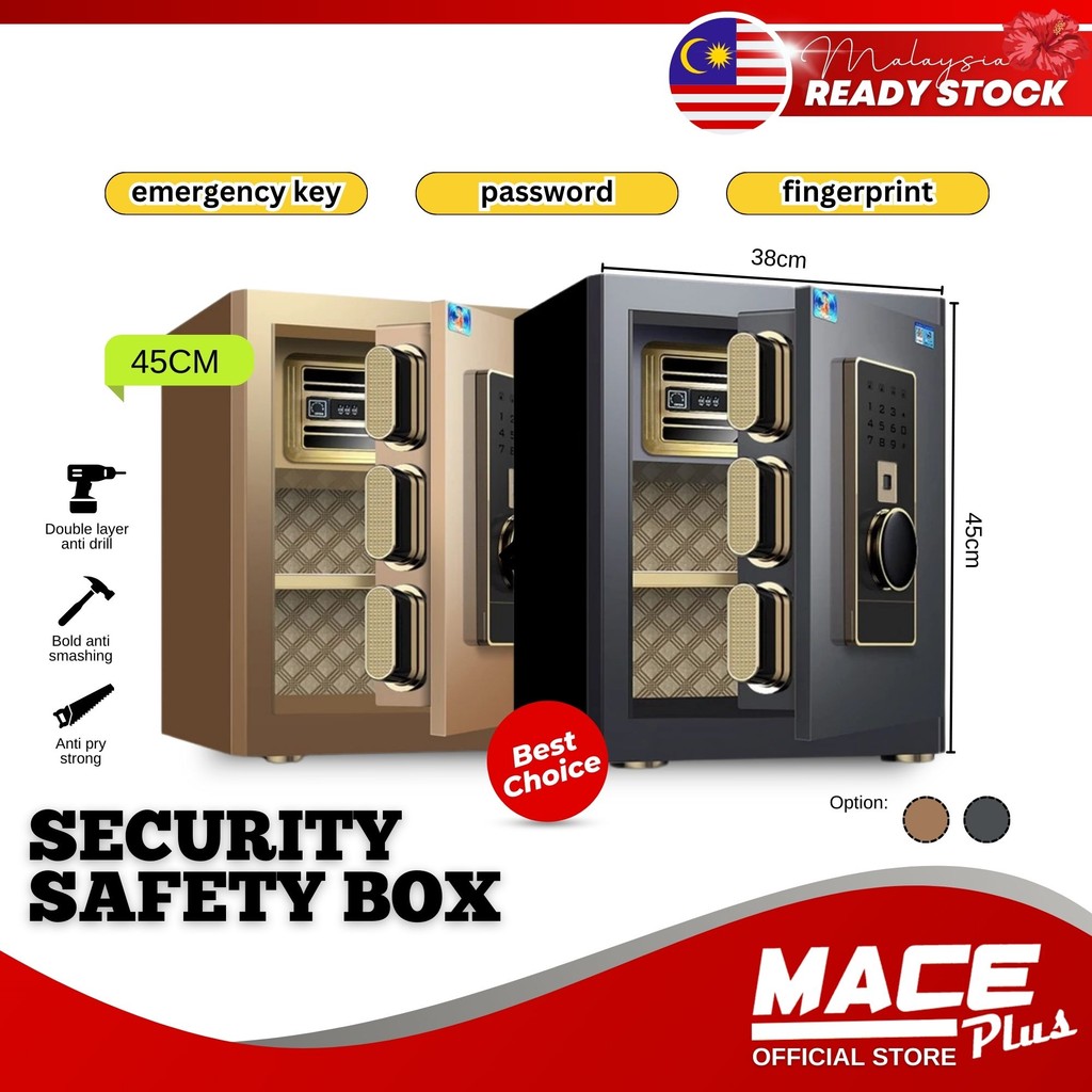 Digital Safety Box With Fingerprint Lock Password Emergency Key 45CM ...