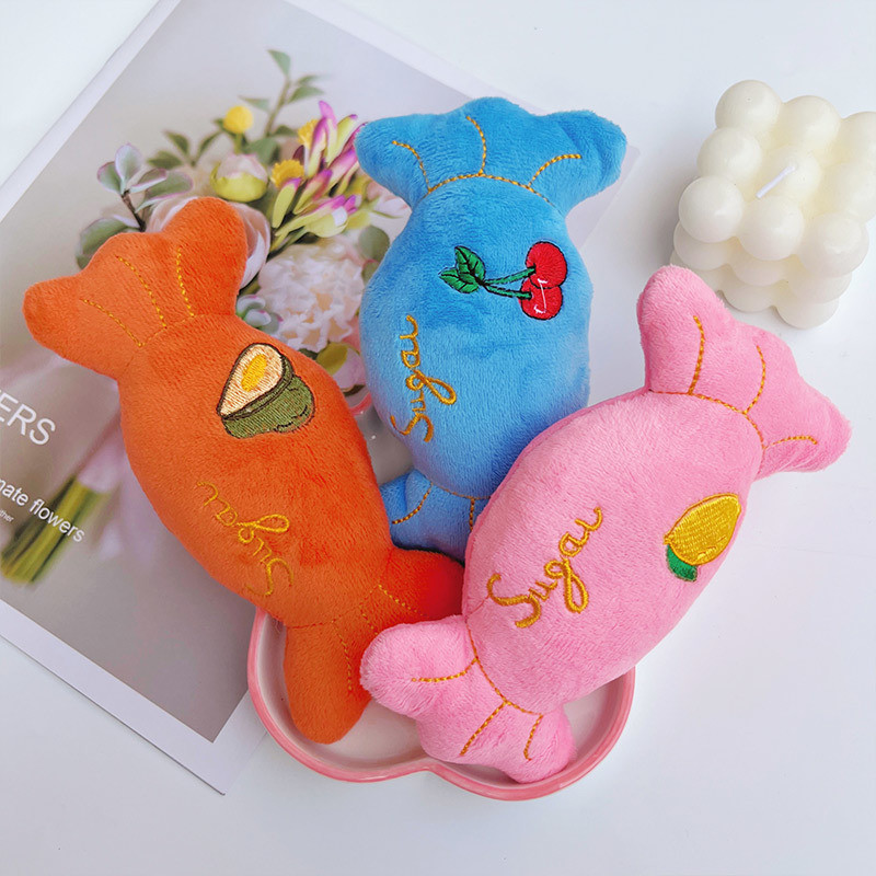 Squeaky Plush Pet Toys in Cartoon Candy Shapes, for Cats and Dogs ...