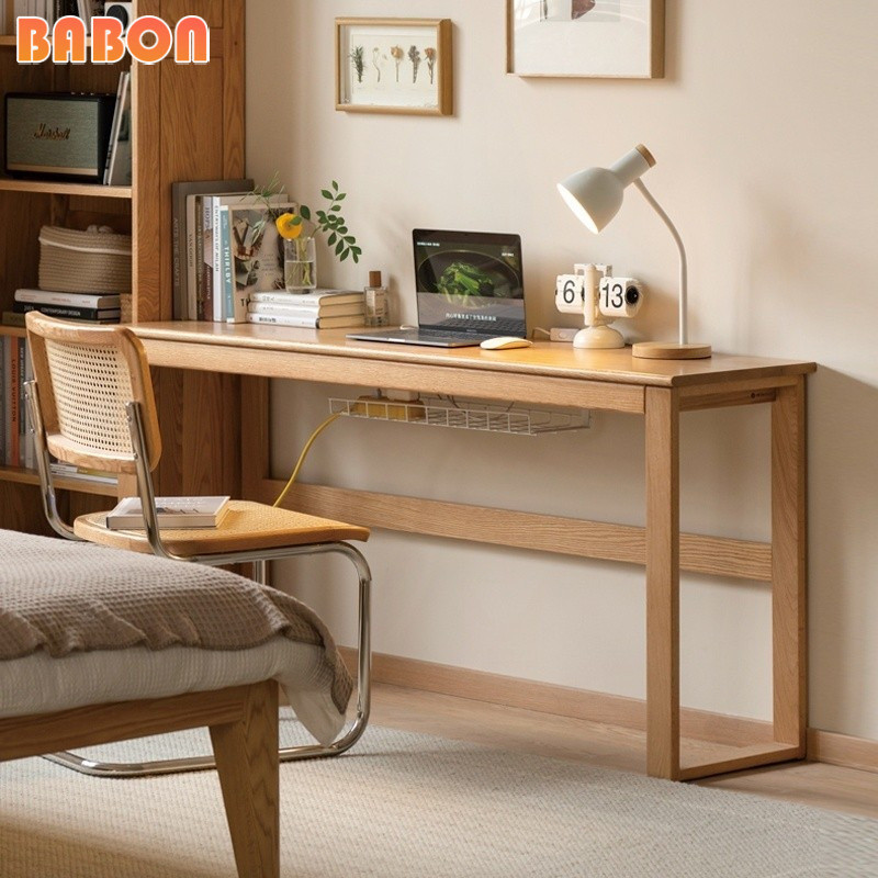 Wood Table Simple Office Solid Study Table Wall Leaning Long Study ...