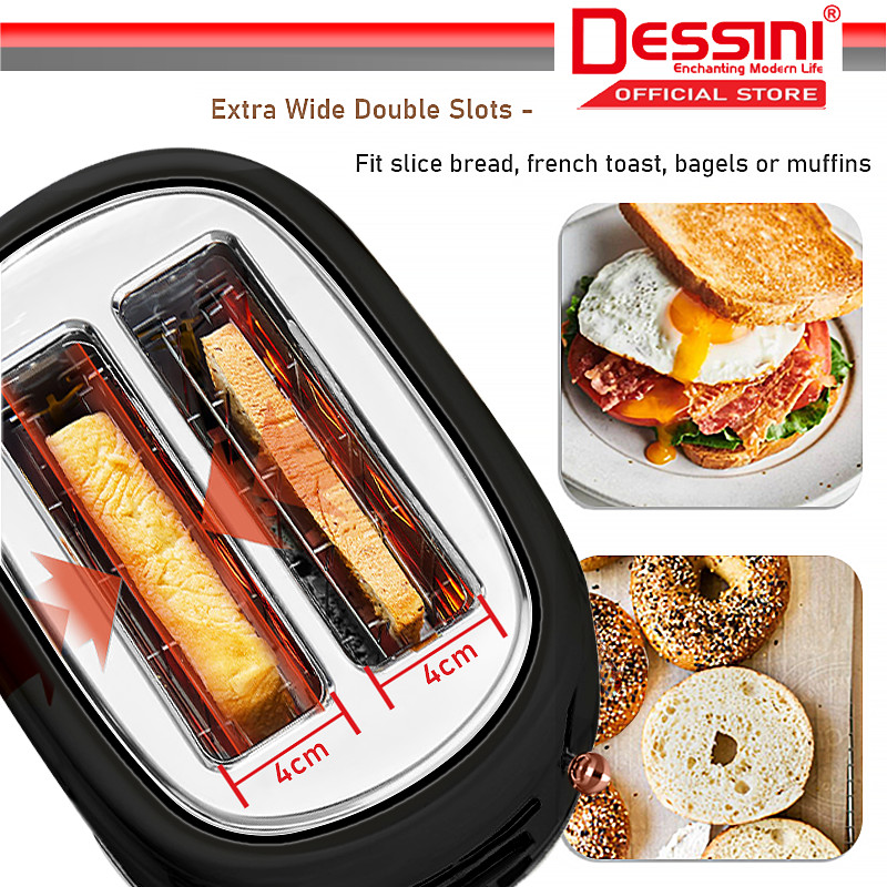 DESSINI ITALY 2 Slide Double Sided Electric Bread Toaster Sandwich ...