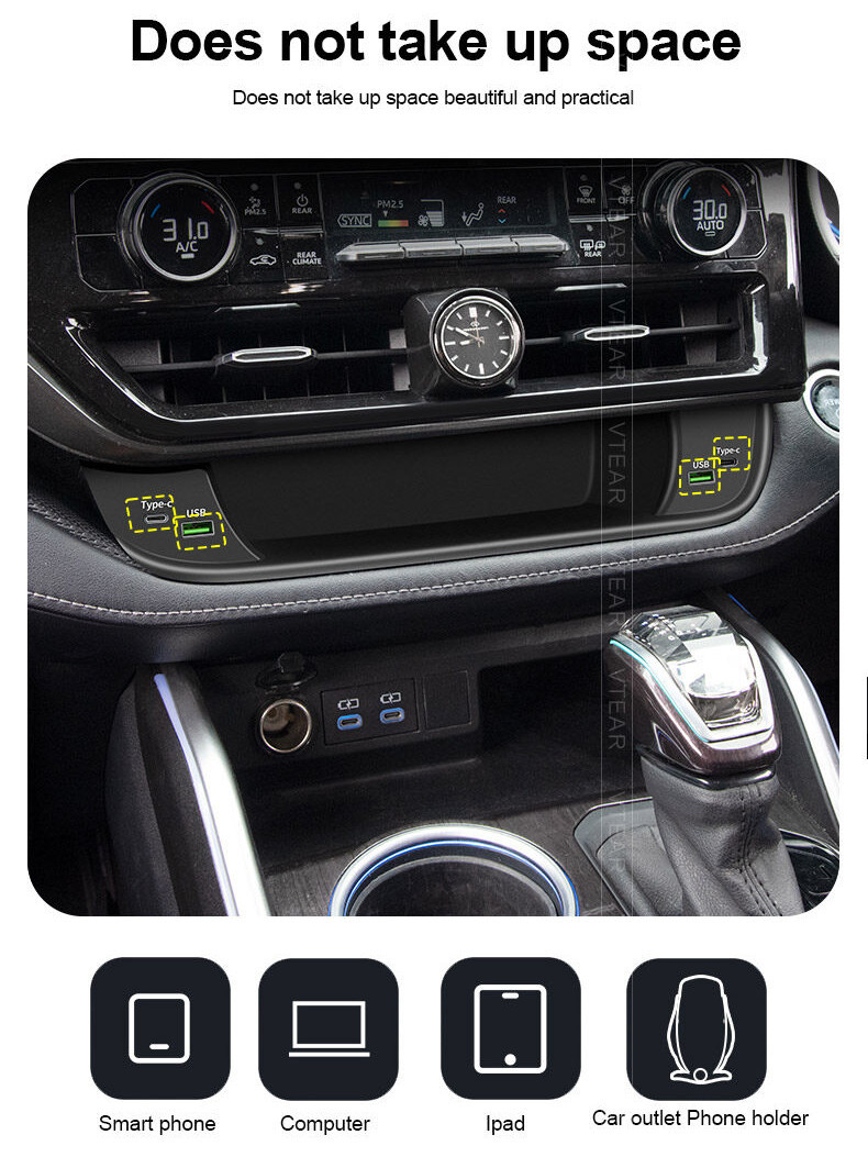 For Toyota Highlander XU70 USB Type-C Splitter Adapter Fast Charger ...