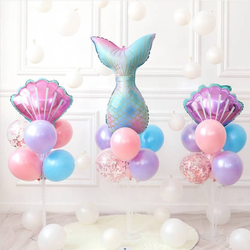 Gradient Mermaid Tail Balloons Round Foil Balloon Kids Birthday Party ...