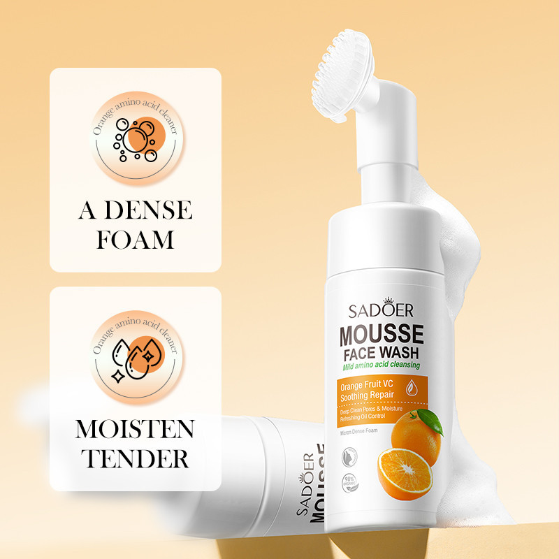 ROREC SADOER Orange Fruit VC Mousse Face Wash Amino Acid Deep Clean Pores Moisturizing Foam ...