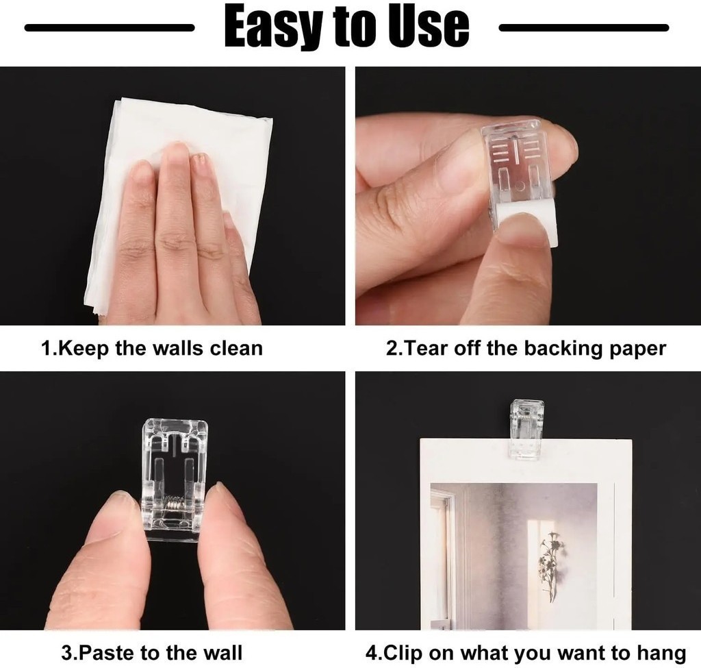 10-50Pcs Self-Adhesive Clear Plastic Wall Clips - Multipurpose Hanging ...