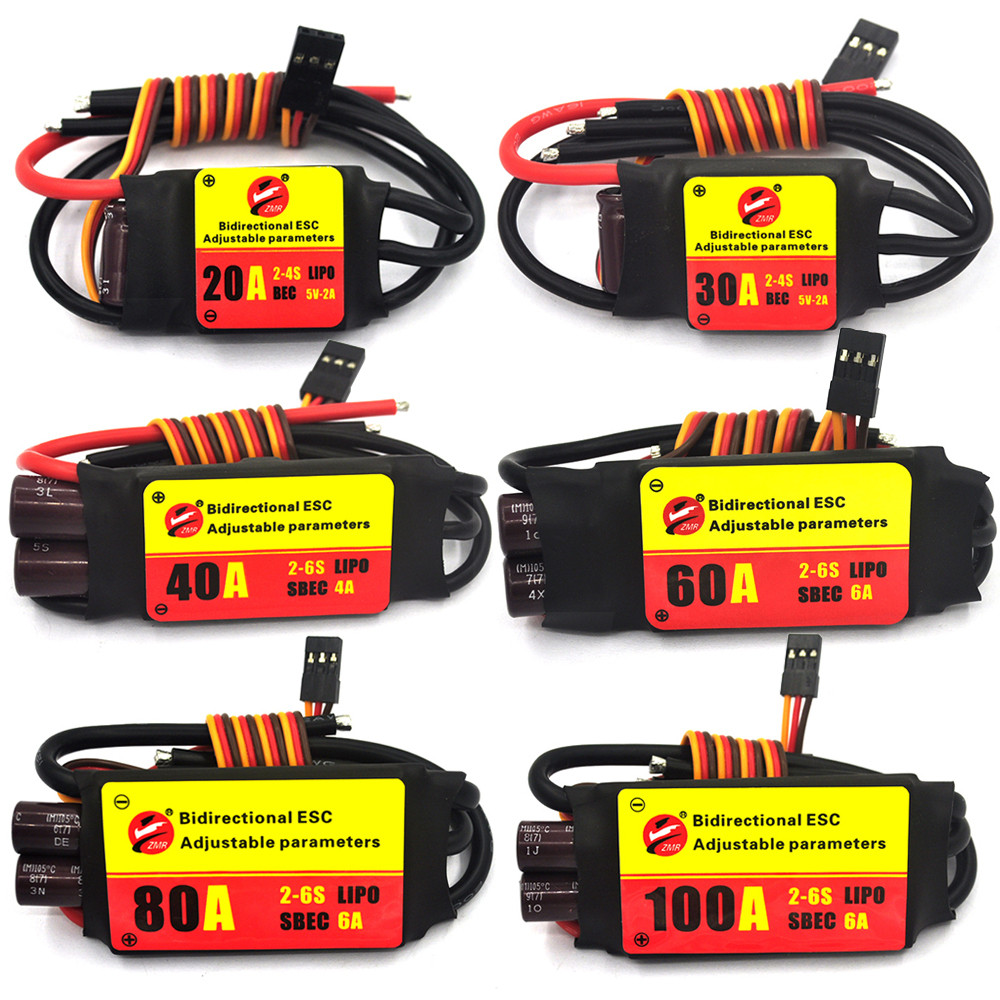 ZMR Bidirectional Adjustable 12A 20A 30A 40A 60A 80A 100A Brushless ESC UBEC Output For Aircraft ...