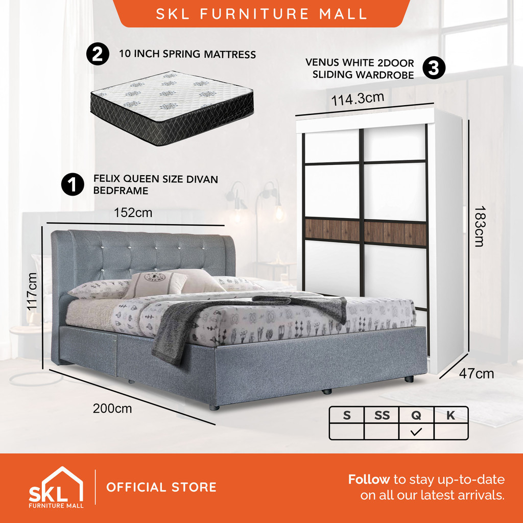 🔥READY STOCK🔥3IN1 QUEEN Bedroom Set With Mattress / Set Bilik Moden ...