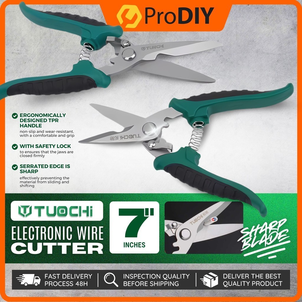 TUOCHI Electronic Wire Cutter Snips 7 inch Shear Electrician Scissor ...