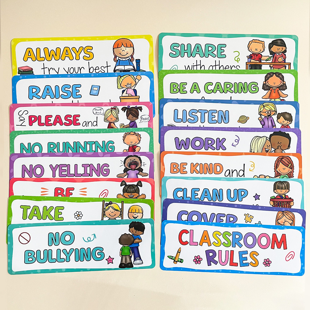 16Pcs Classroom Rules English Posters for Kids Children Kindergarten ...