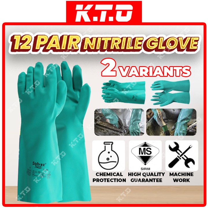 12 Pairs Rubberex / Ansell Solvex Green Rubber Nitrile Hand Glove Oil ...