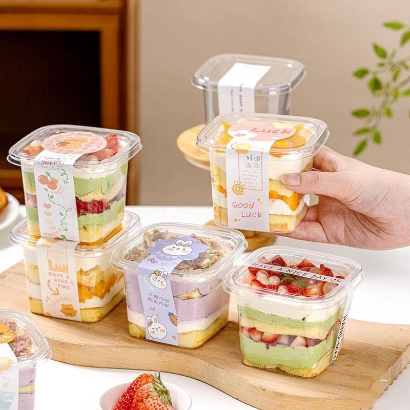 400ml Transparent Square Plastic Mousse Cup with Lid Bekas Segi Empat ...