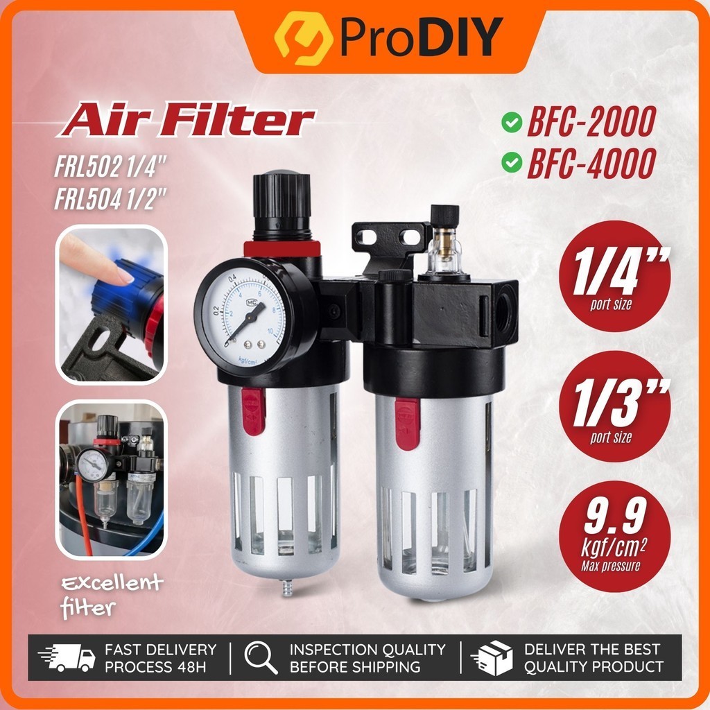 Air Filter BFC2000 BFC4000 1/4" 1/2" Air Regulator with Pressure Gauge Oil Water Separator ...