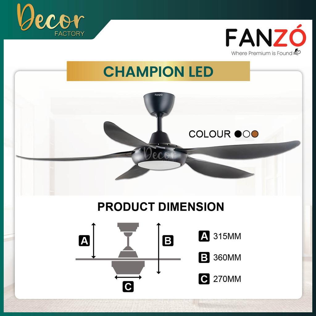 FANZÓ Fan FANZO CHAMPION LED Fan [NEW2024] 56" 5 Blades 7 Speed DC ...