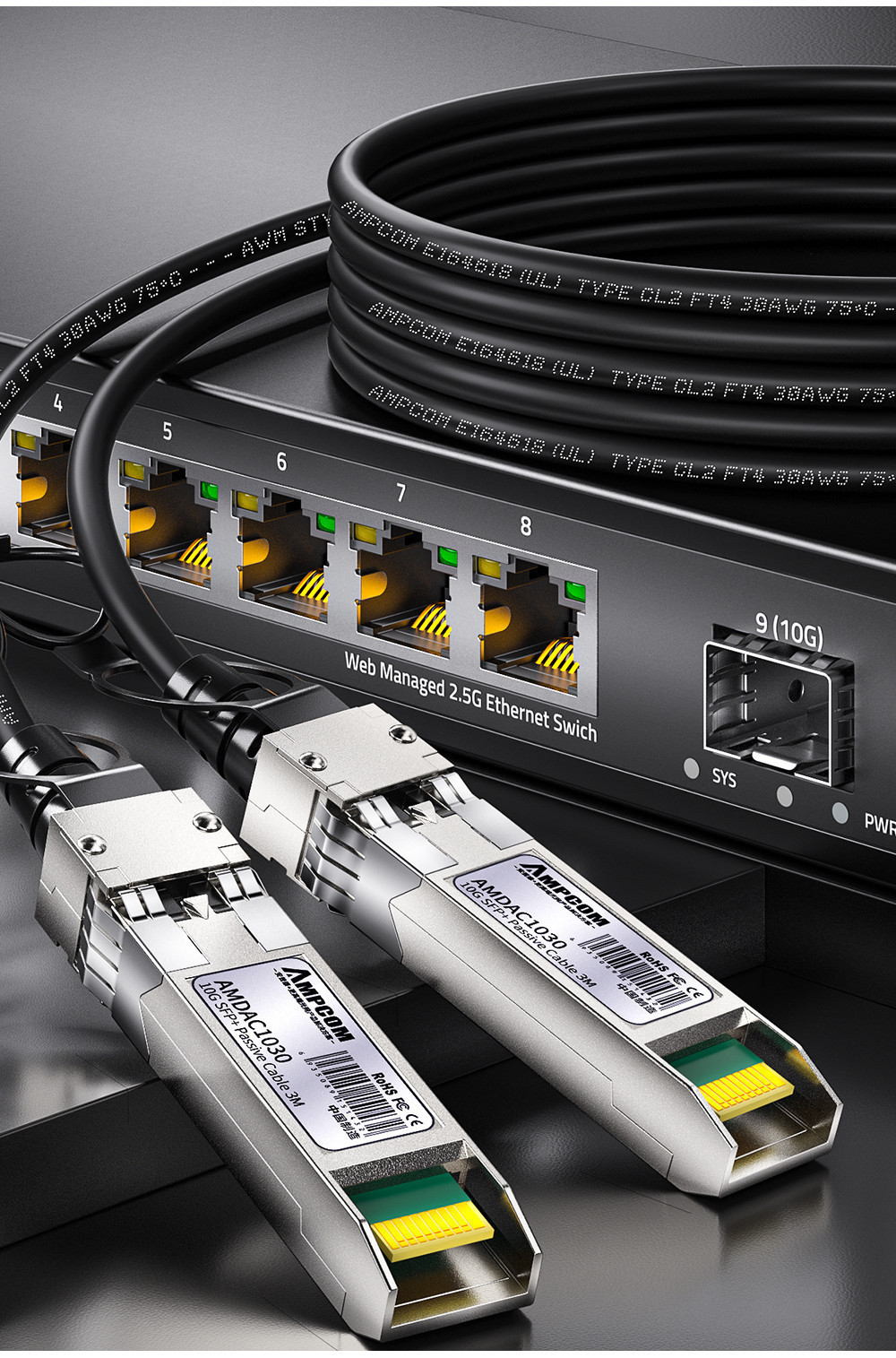 AMPCOM DAC Direct Attach Cable Copper, Passive 10G SFP+ DAC Twinax ...