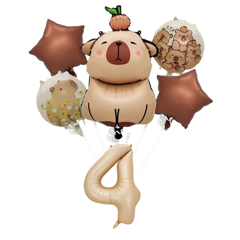 6PCS Cartoon Capybara Theme Balloon Set Animal Child Birthday Party ...