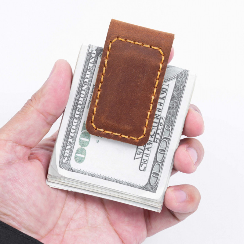 Cowhide Magnetic Banknote Clip Crazy Horse Leather Retro Money Clip ...
