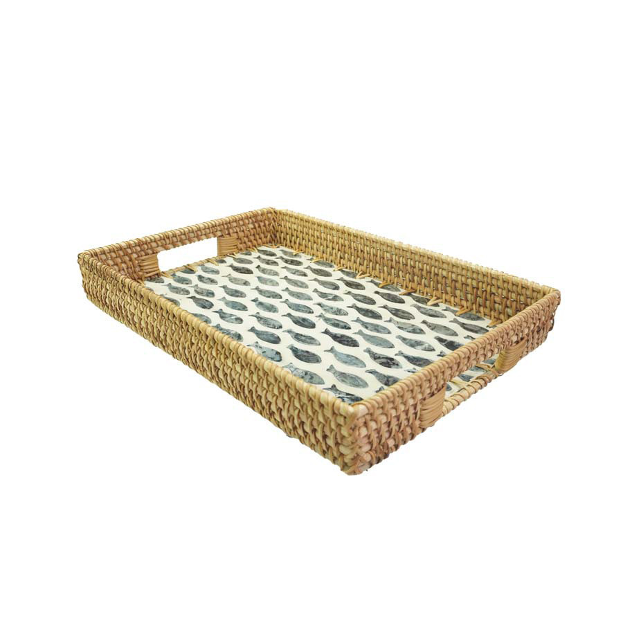 Meija Hayes Serving Tray 33cm x 23cm Rectangle Sea Shell Rattan ...