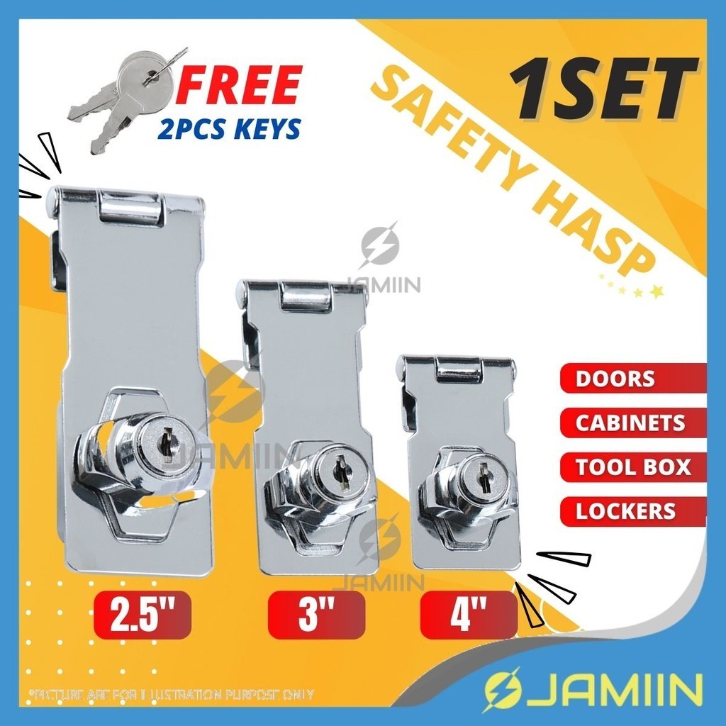 2.5"/ 3"/4" Safety Hasp with LOCK KEYED Locking Hasp for Small Doors ...