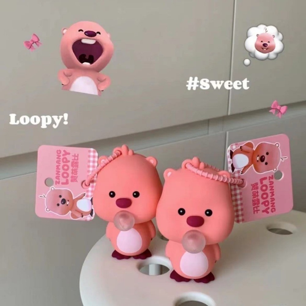 Pink Loopy Bubble Blowing Keychain Decompression Squishy Toy Little ...