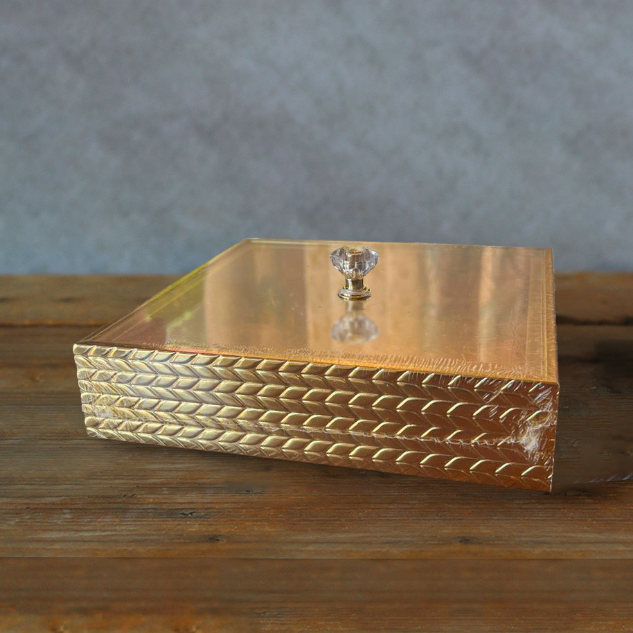 Romantika Glitter Box Square Rectangle Acrylic Covered Storage Box Gold ...