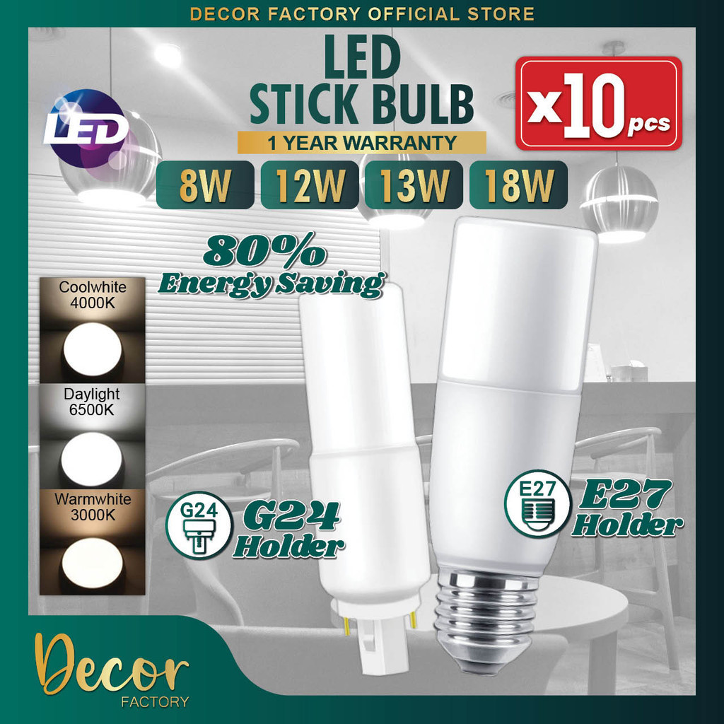 [SET 10pcs] LED Bulb E27 PLC G24 8W 12W 13W 18W NonSirim LED Stick Bulb Mentol Lampu | Shopee ...