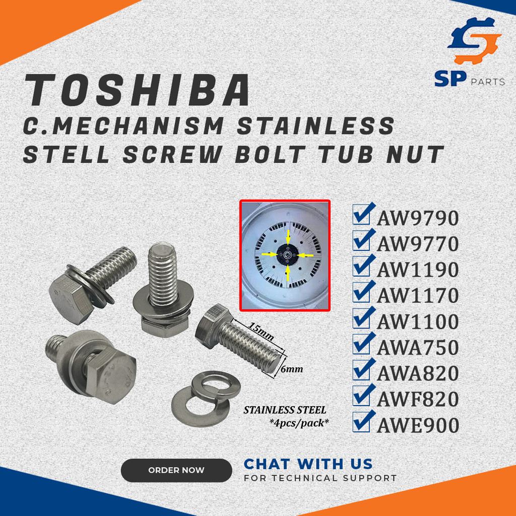 TOSHIBA,SHARP C.MECHANISM STAINLESS STEEL SCREW BOLT TUB NUT - 15MM ...