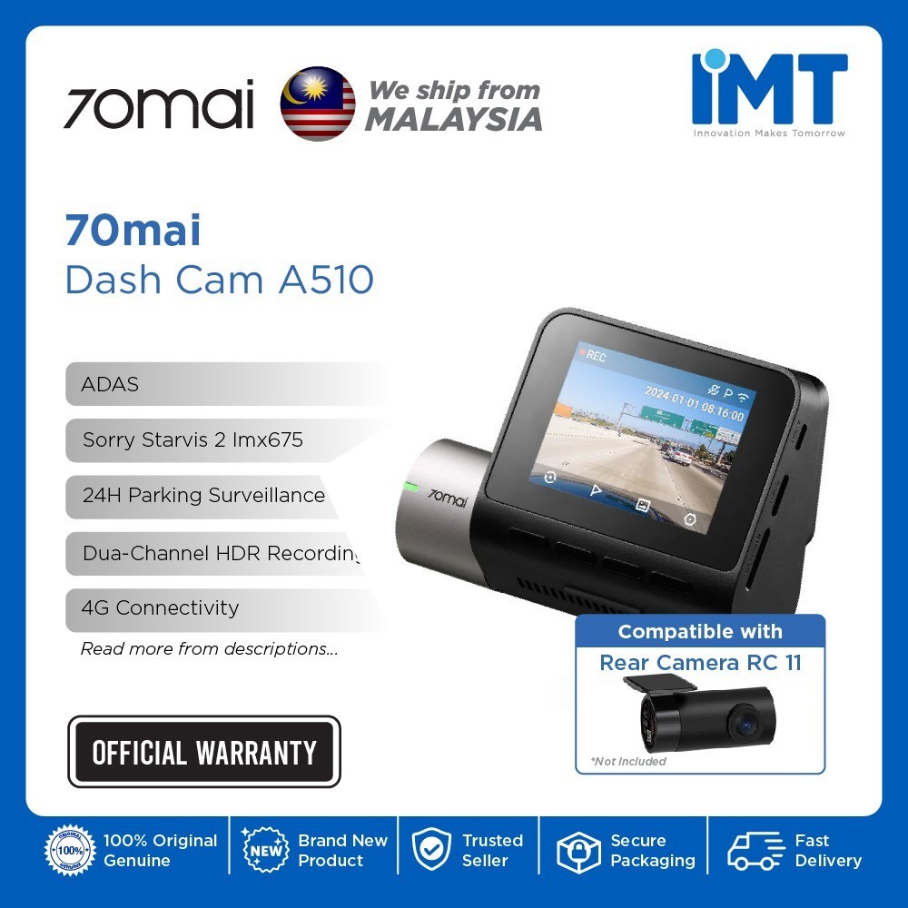 70mai Dash Cam A510 | Sony STARVIS 2 IMX675 | Dual-Channel Recording ...
