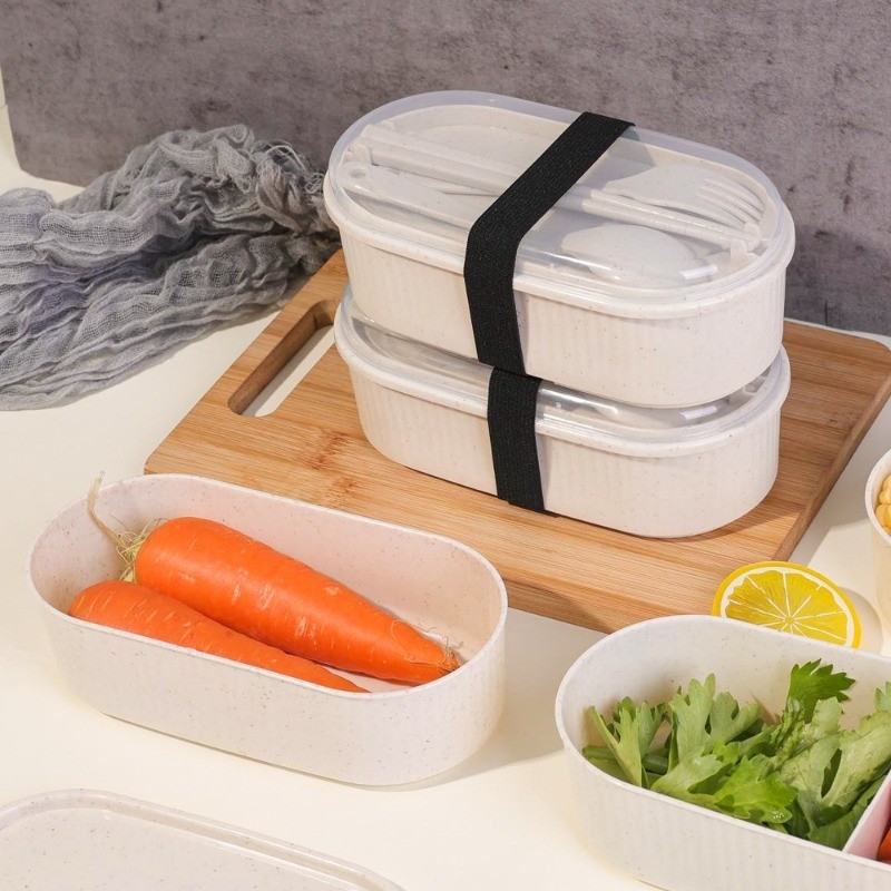 Double-layered Lunch Box Set - Bento Case with Spoon Fork - Fruit Salad ...