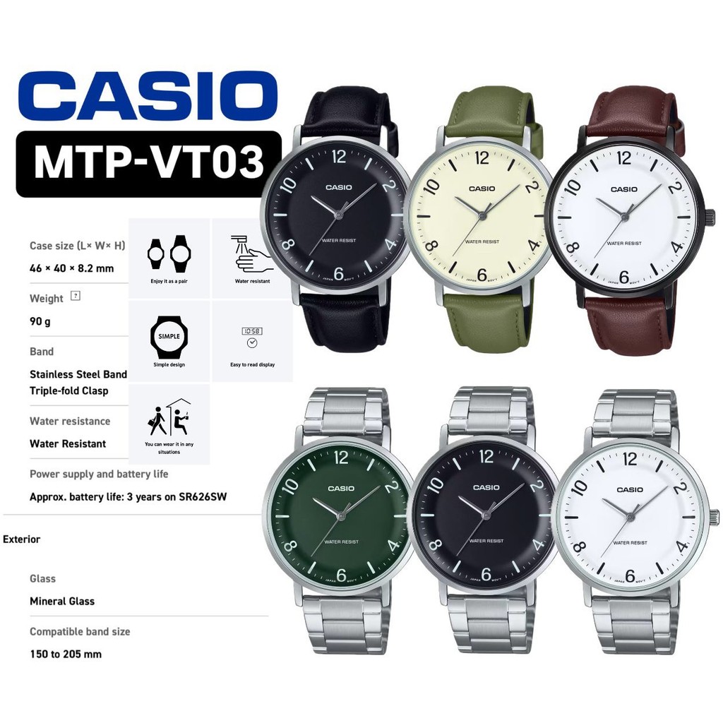 [ OFFICIAL CASIO WARRANTY ] CASIO MTP-VT03 SERIES ANALOG QUARTZ MEN ...