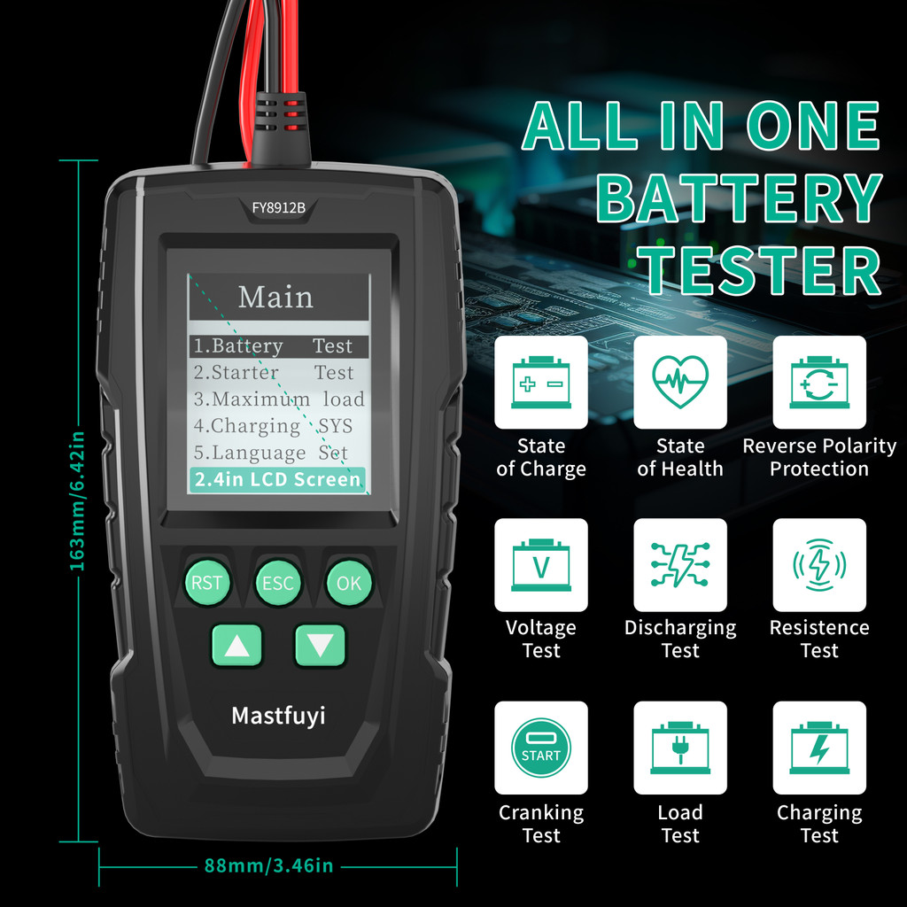 12V/24V Car Lead-Acid Battery Tester System Analyzer SOC SOH CCA I-R ...