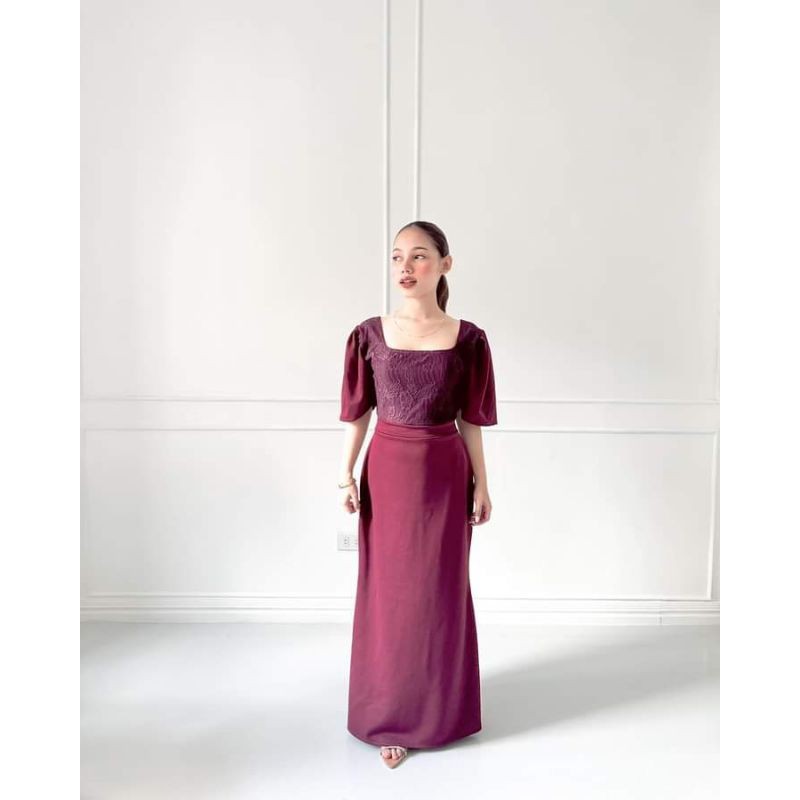 in stock ZHENS Joan Plain Premium Neoprene Modern Filipiniana Maxi ...