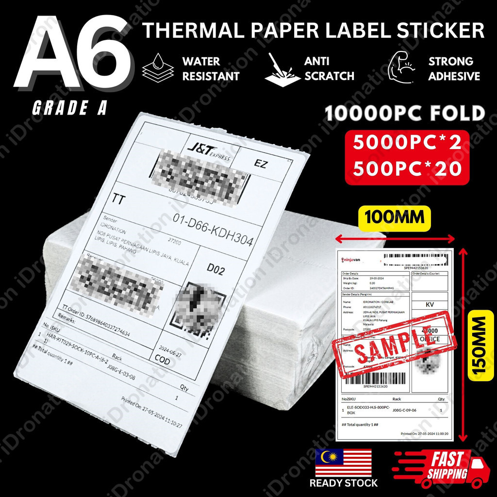 Thermal Paper 10000PC A6 Thermal Printer Sticker Waybill Shipping Label ...