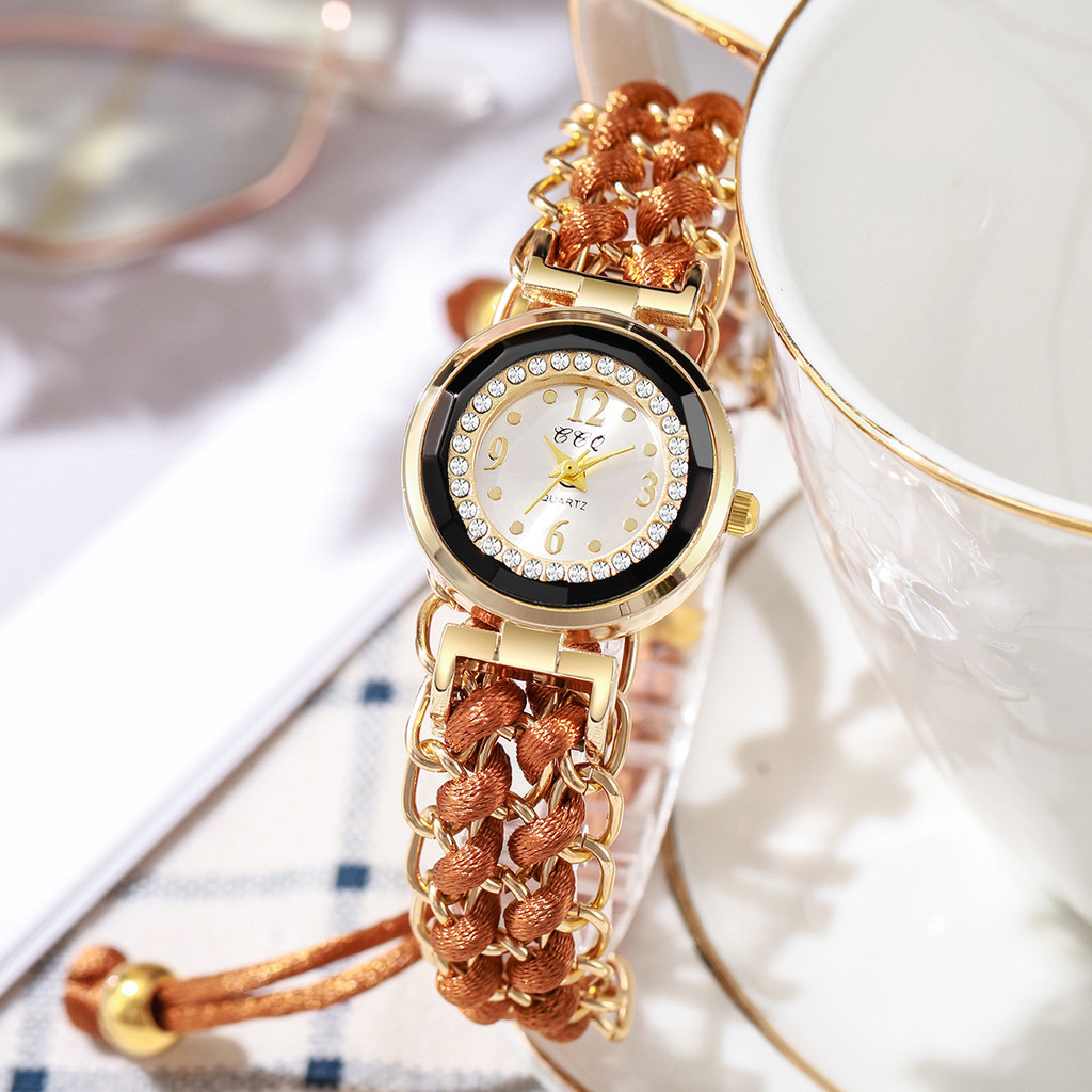 Small Dial With Diamond Inlay Women's Woven Rope Watch Women's Retro ...