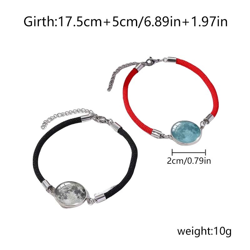2 PCS/SET Romantic Luminous Sun Moon Couple Bracelets Glass The Moon ...